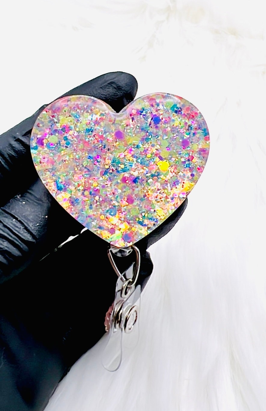 Glitter Heart Badge Reel, Nurse Badge Reel, ID Badge Holder, Glitter ...