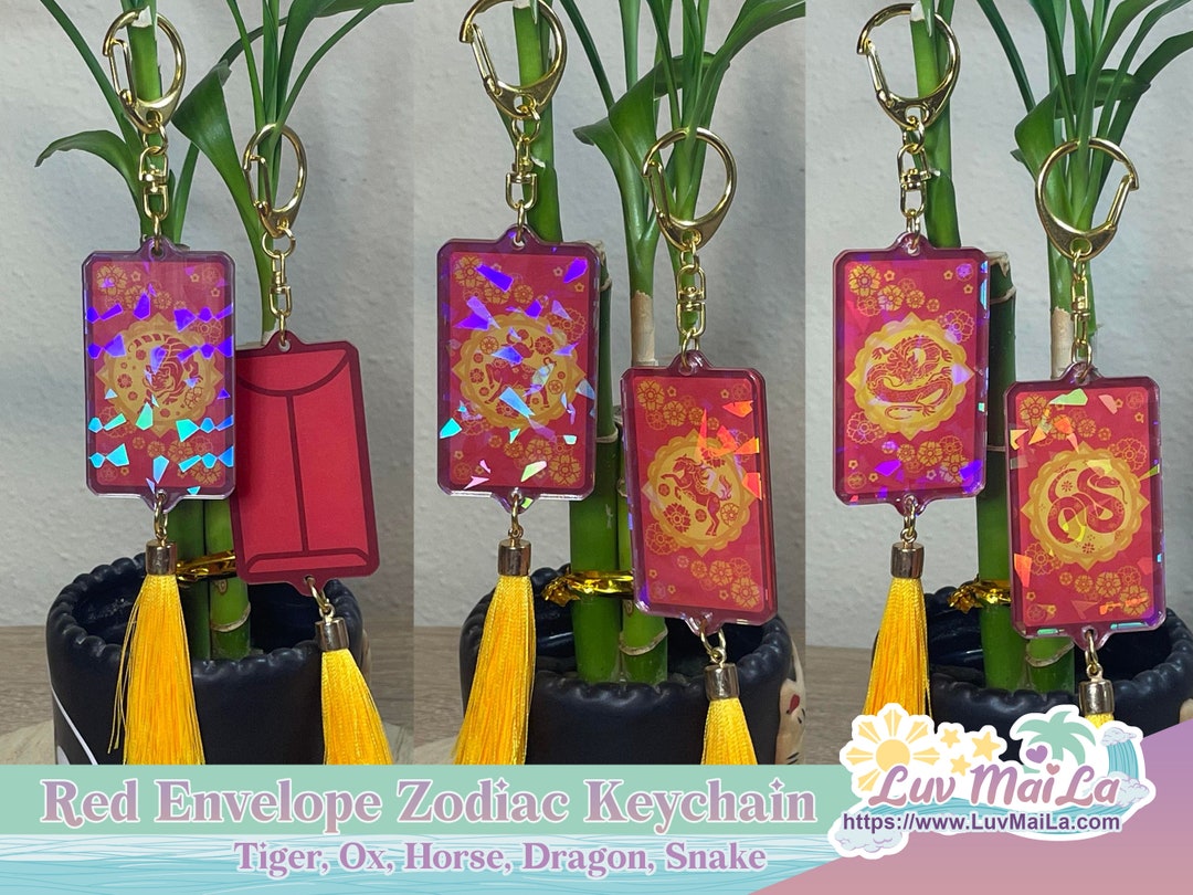 Lunar New Year Keychain: Chinese Zodiac Acrylic Charm With Tassel - Etsy