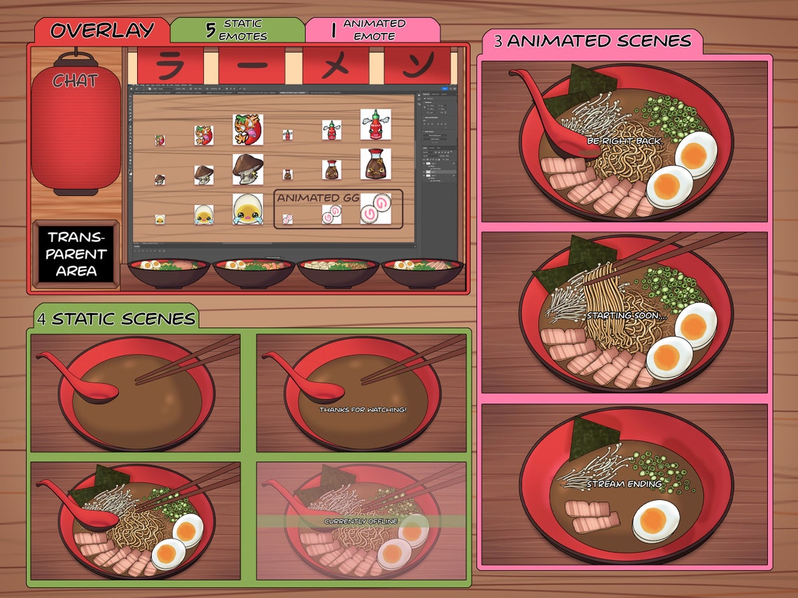 Animated Ramen Stall Overlay Asset Pack for Streaming Includes Overlay ...