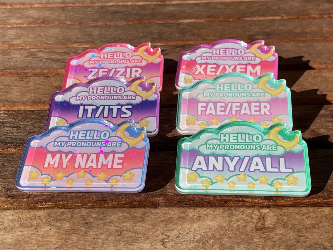 Acrylic Neo Pronoun/ Gender Pins With Star Holographic Finishing for ...