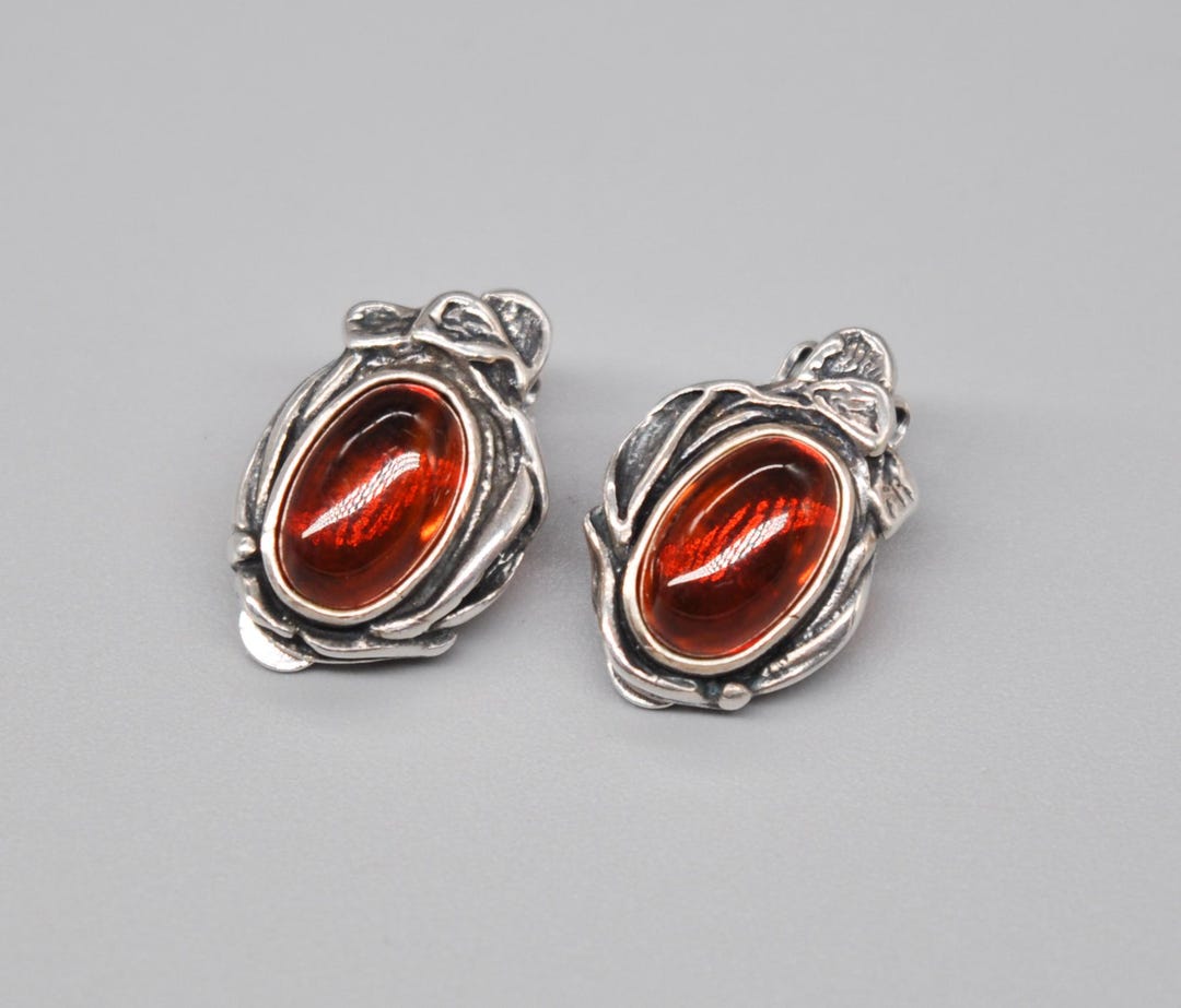 Ts-design Danish Melted Amber 925 Sterling Silver Clip on Earrings. - Etsy