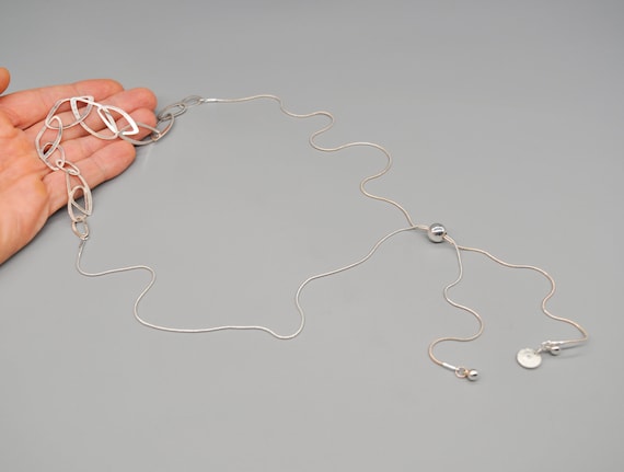 Dansk Smykkekunst Danish Long Silver Tone Metal Neckl… - Gem