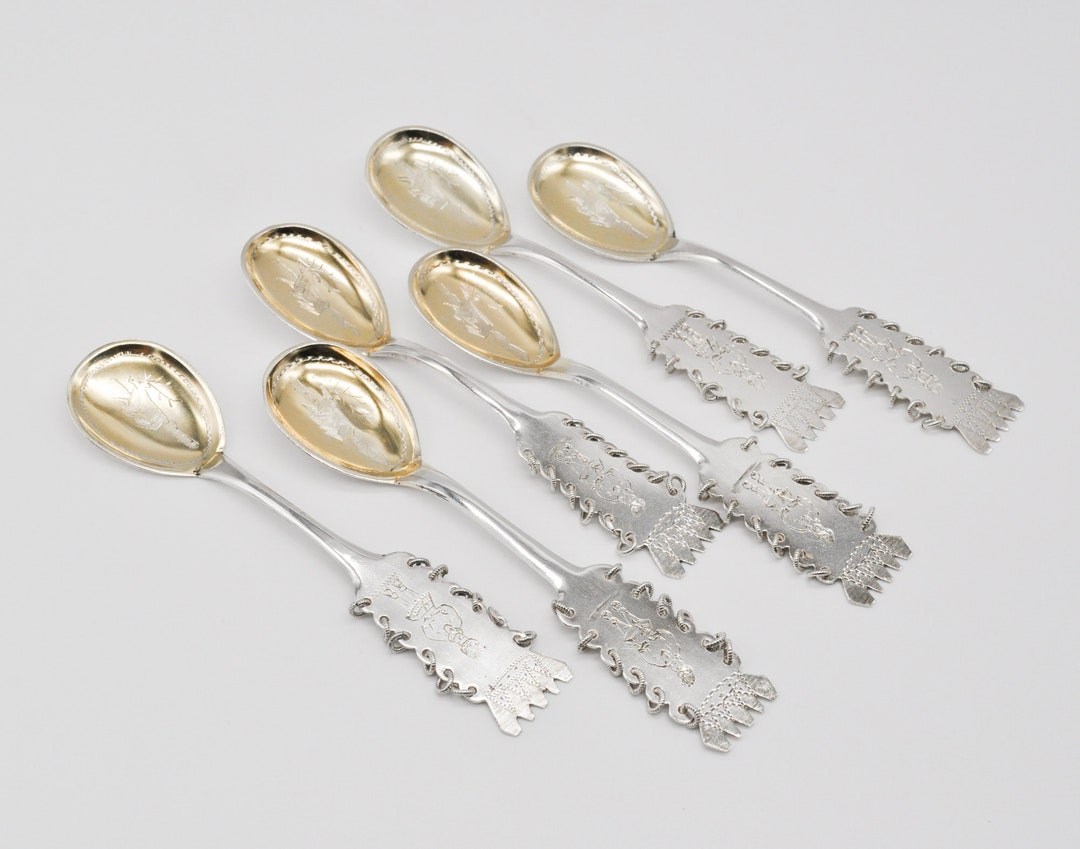 F. Olsson Vintage (1948) Sweden Handmade Sterling Silver Traditional Lapland Sami Spoons. Set of ...