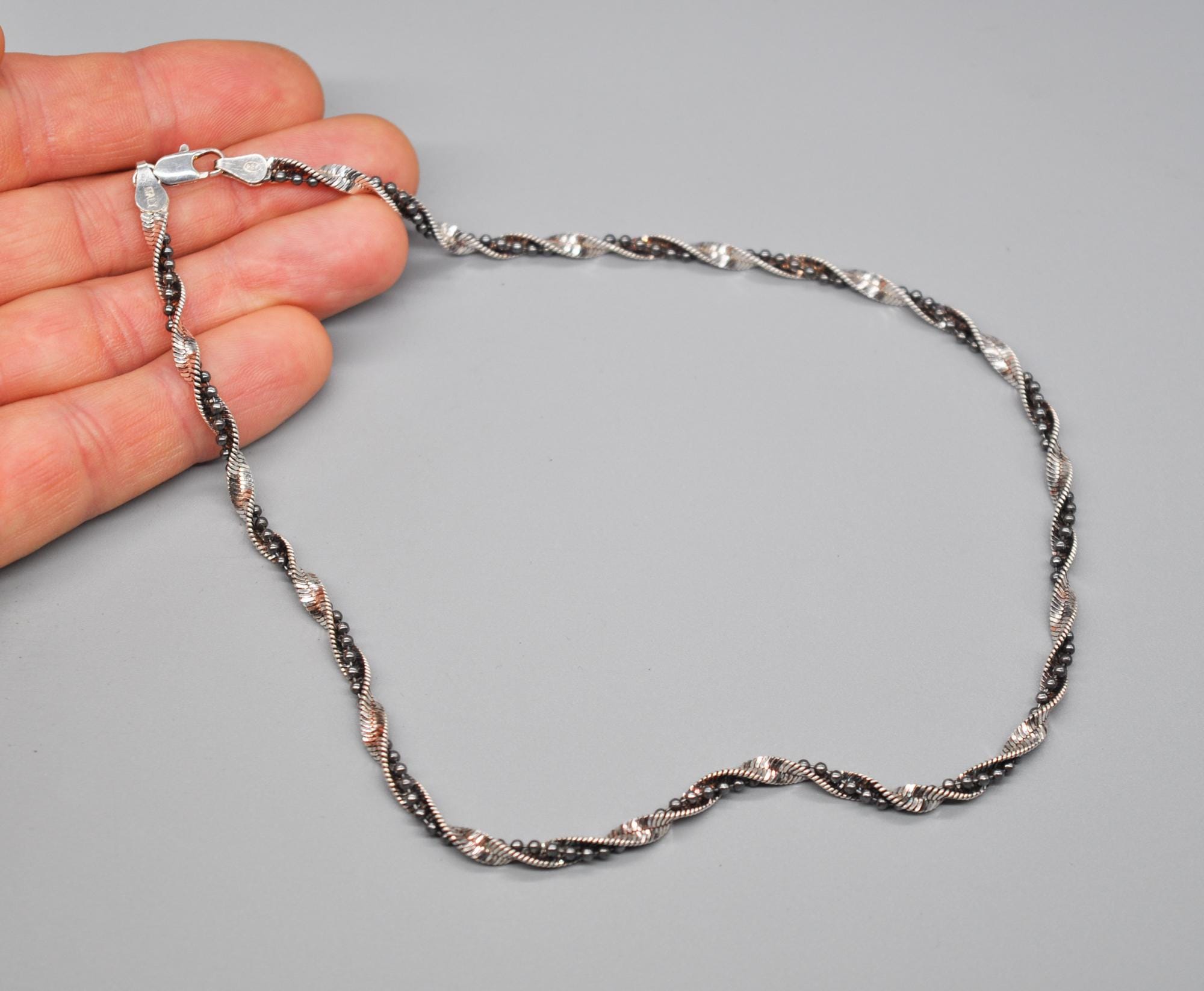 Vintage Italian Oxidized 925 Sterling Silver Necklace Chain Vintage Italian Oxidized 925 Sterling Silver Necklace Chain