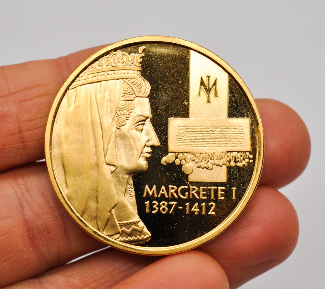 Danish 24K Gold Plated Commemorative Souvenir Medal, Token "margarete I ...