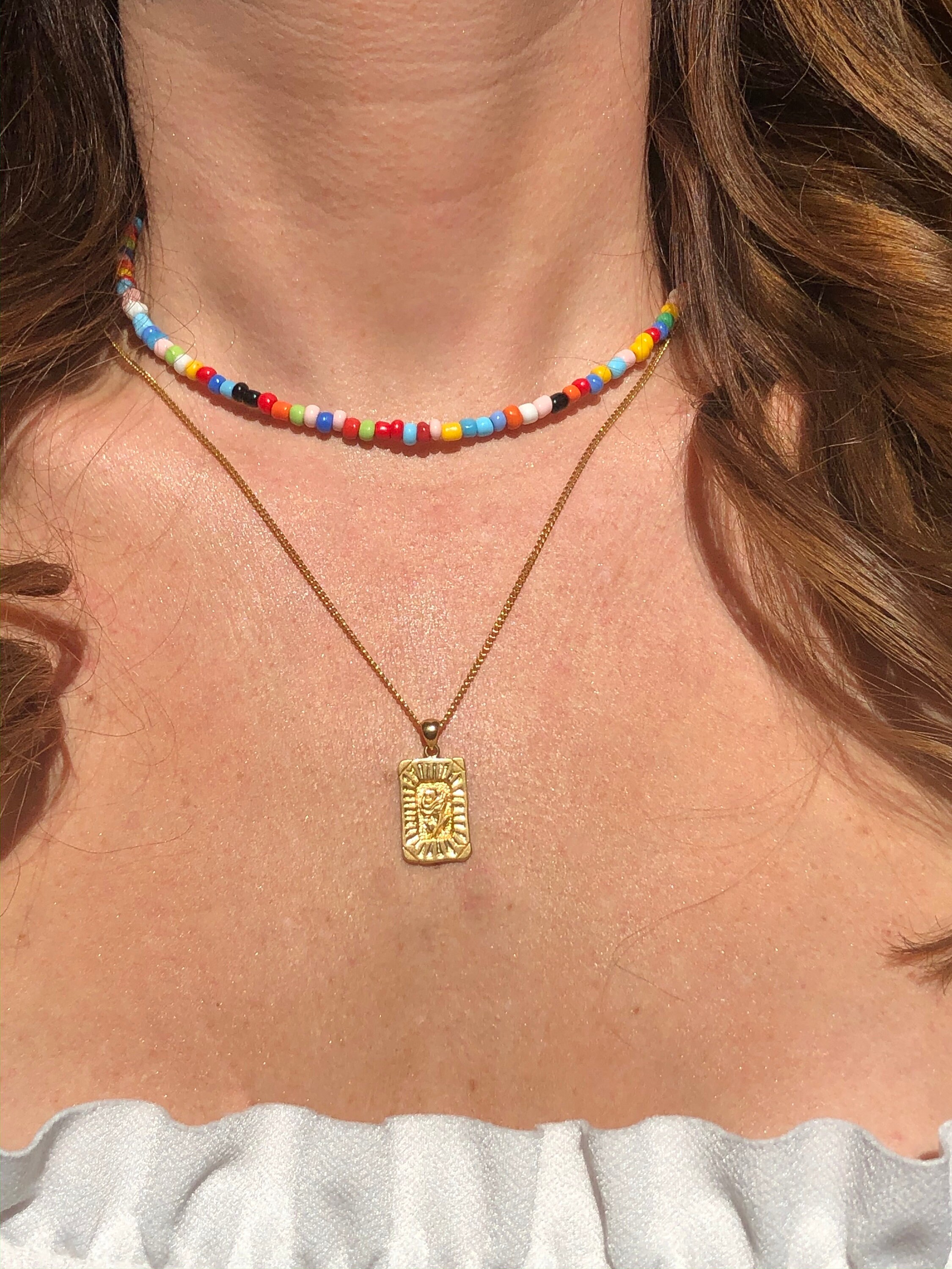 Bunte Perlenkette, vergoldet, Perlenchoker, Samenperlenkette - Etsy.de