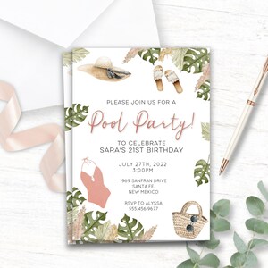Tropical Pool Party Birthday Invitation Pool Party - Etsy