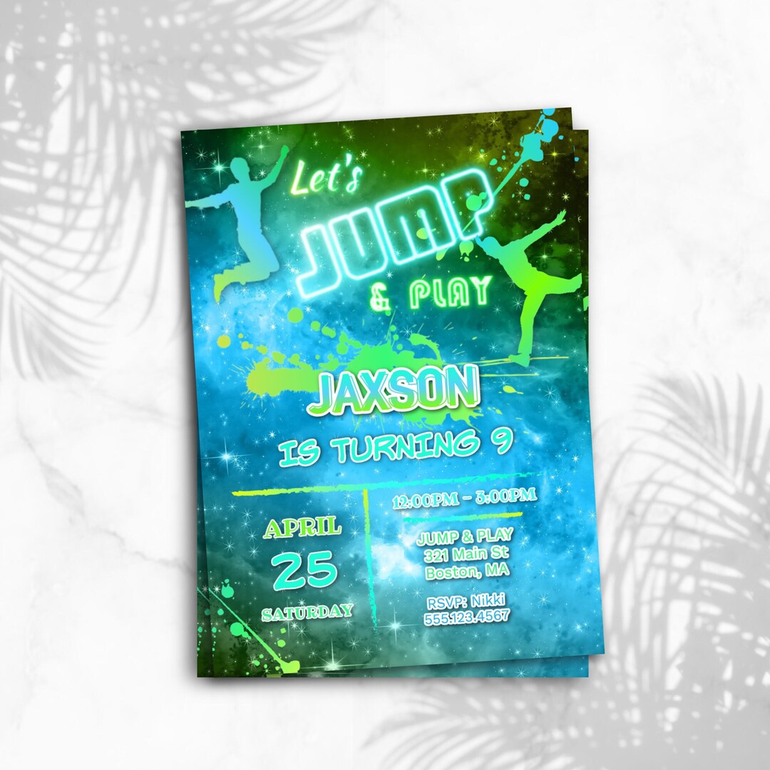 Jump Birthday Party Invitation Trampoline Park Jump Party Invite Boys ...
