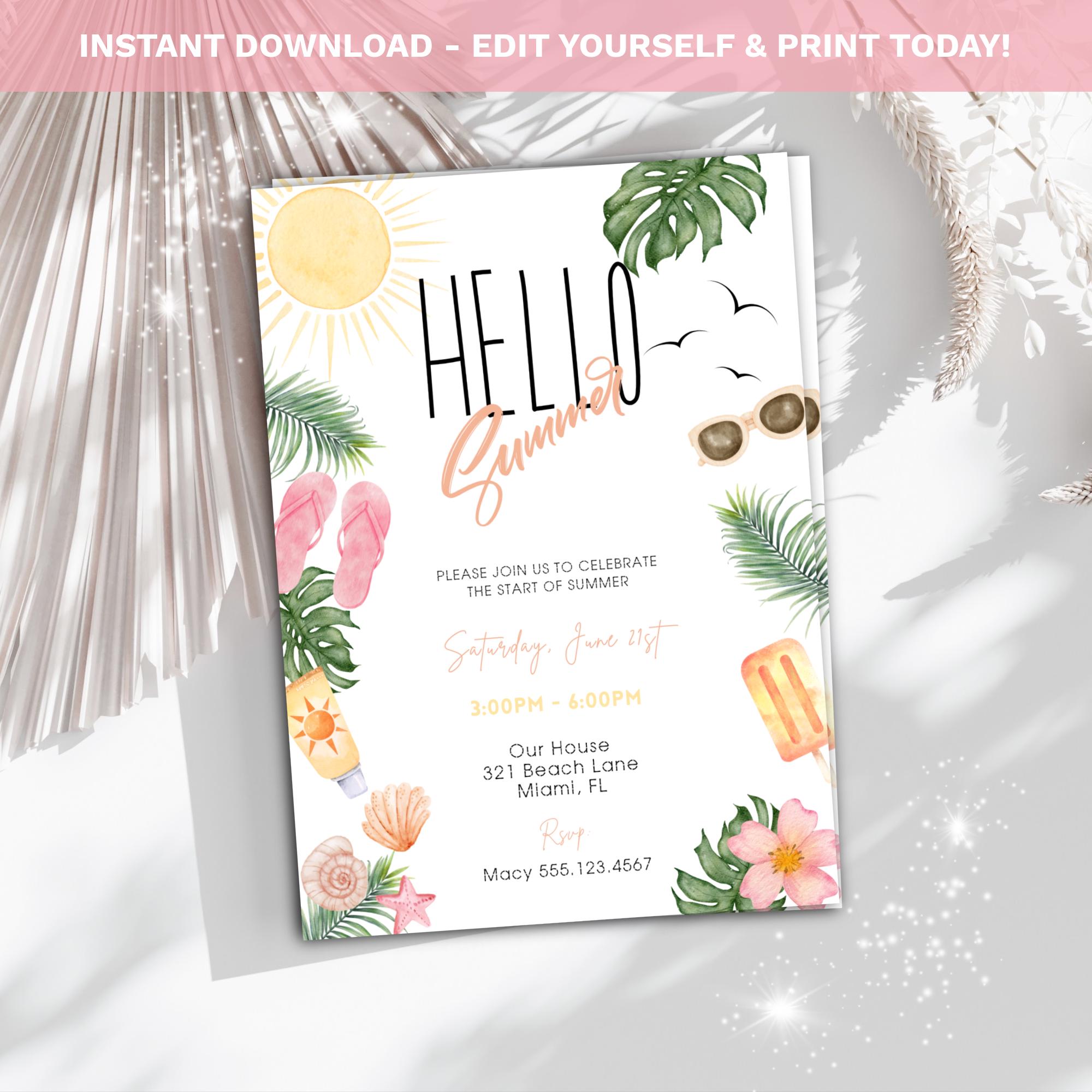 Editable Hello Summer Party Invitation, Last Day of School Party, Pool ...