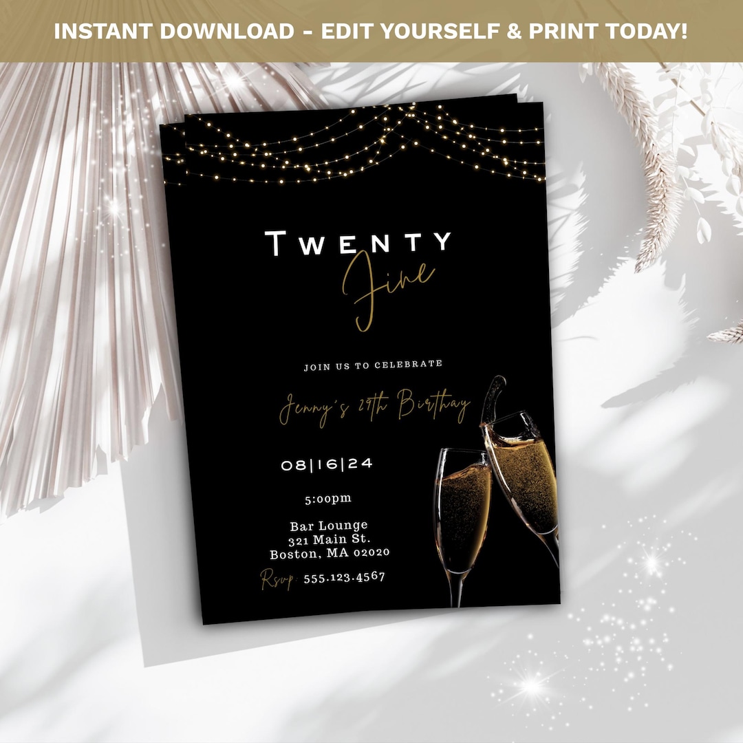Twenty Fine Birthday Invitation, 25th Black and Gold Adult Party, (digital) - Etsy
