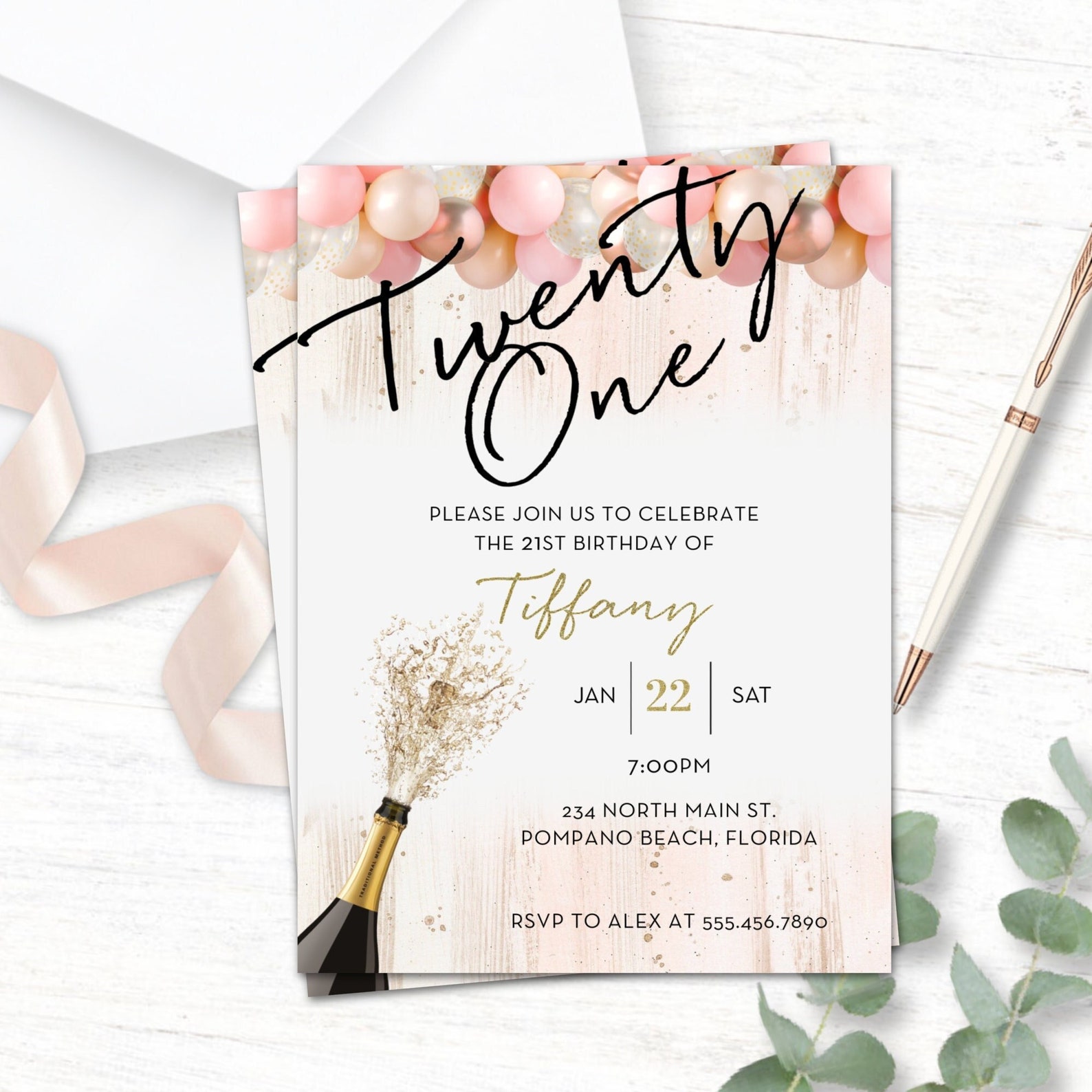 21st Birthday Invitation for Girl Twenty One Invite Girls - Etsy