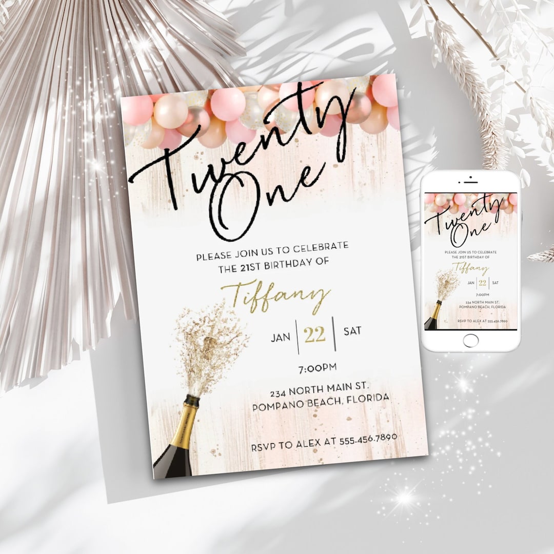 21st Birthday Invitation for Girl, Twenty One Invite, Girls 21st ...