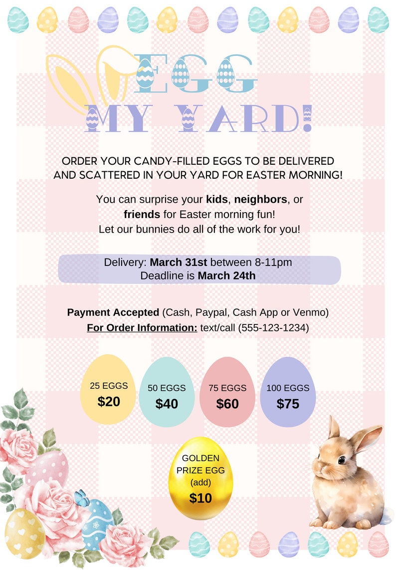 Easter Egg My Yard Flyer, Easter Fundraiser Template, Editable Egg Hunt ...