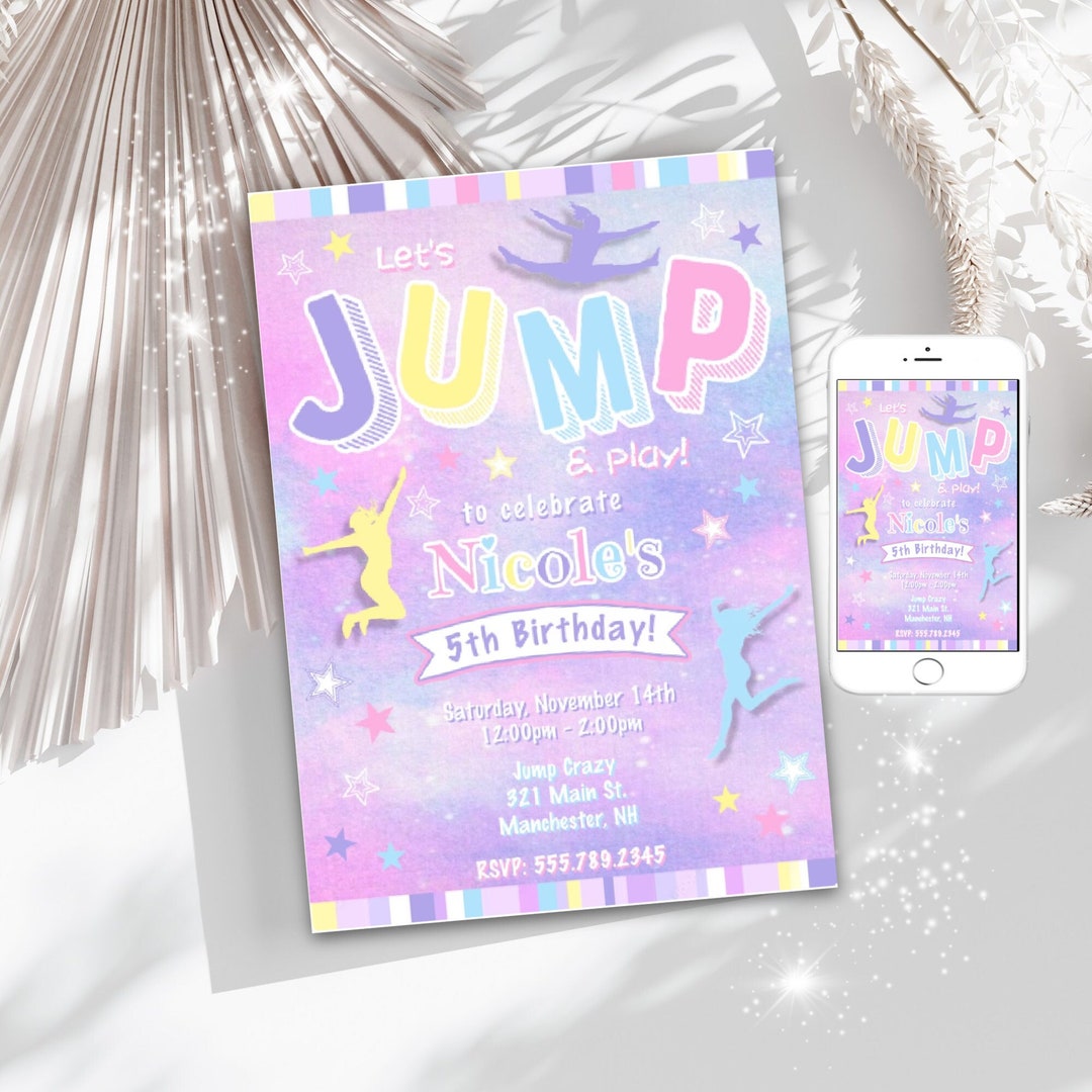 Jump Birthday Party Invitation, Girls Jump Party Invite, Jump and Play ...