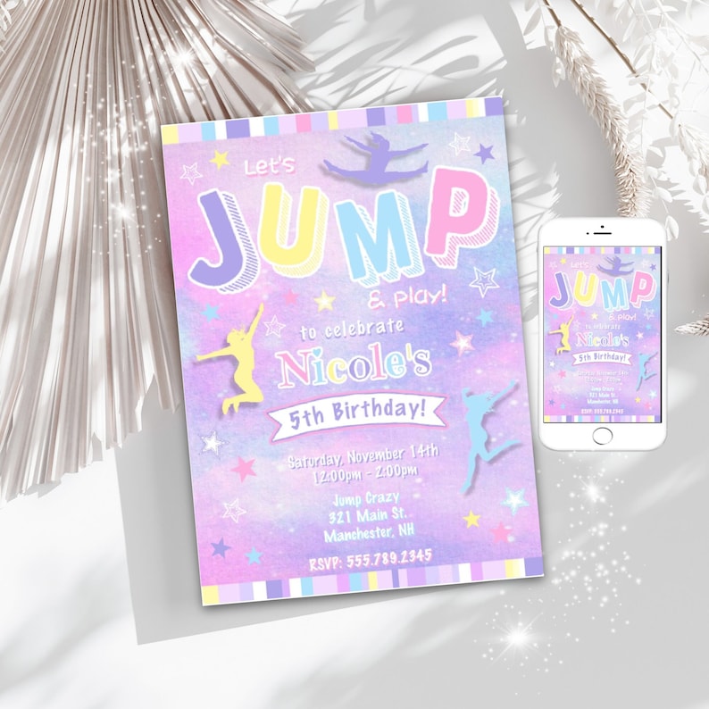 Jump Birthday Party Invitation, Girls Jump Party Invite, Jump and Play ...