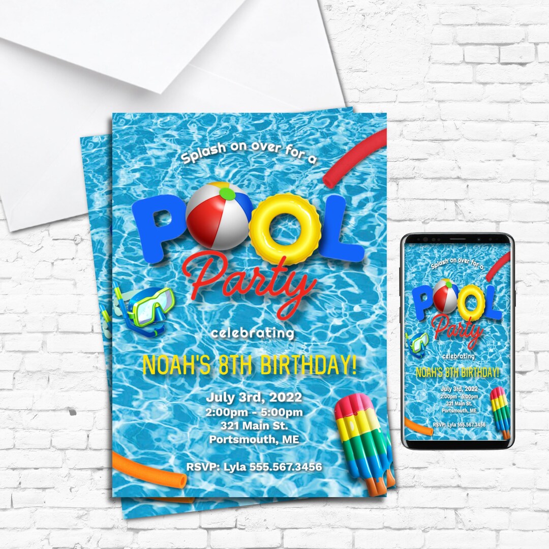 Pool Party Birthday Invitation, Kids Pool Party Invitation, Summer Pool ...