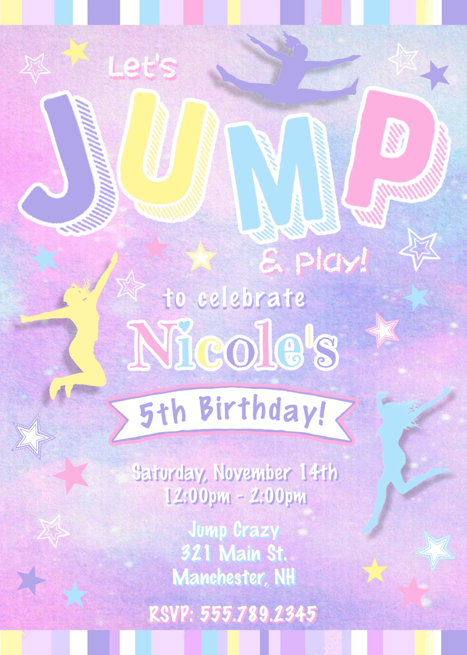 Jump Birthday Party Invitation, Girls Jump Party Invite, Jump and Play ...