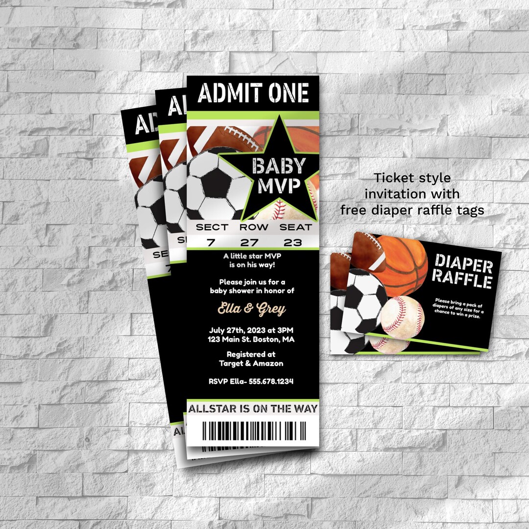 Sports Baby Shower Invitation, Baby MVP, Sports Ticket Baby Shower ...