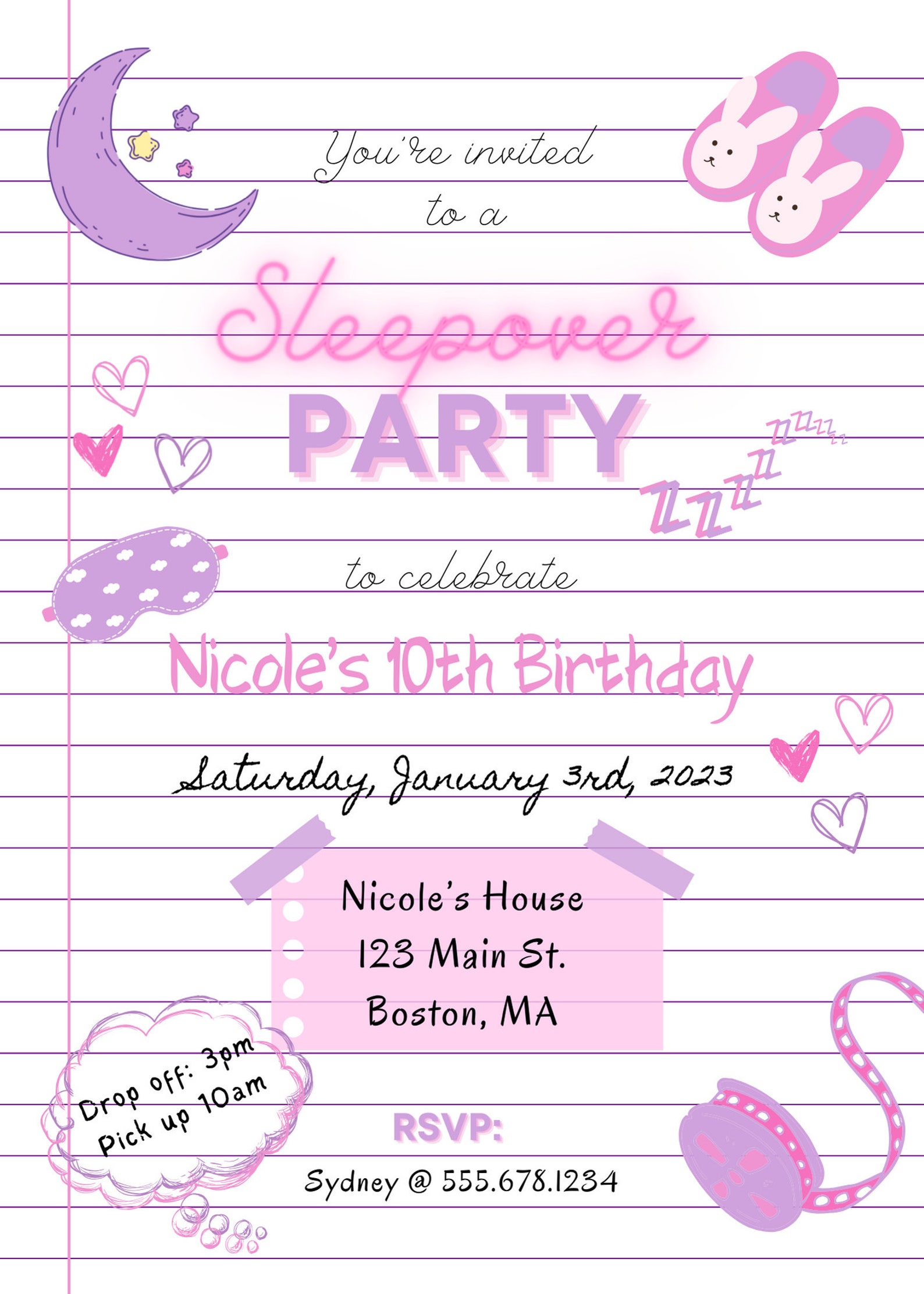 Editable Sleepover Birthday Invitation, Pink Slumber Party (digital) - Etsy