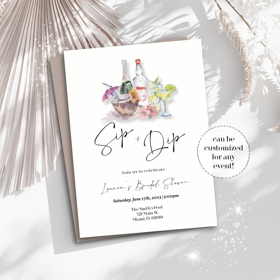 Editable Sip and Dip Pool Party Invitation, Summer Birthday Template ...