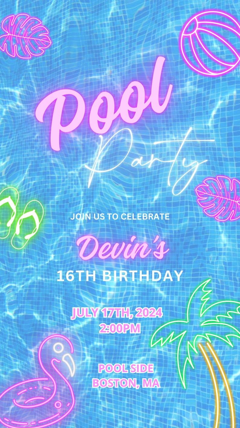 Animated Pool Party Invitation, Summer Evite, Canva Template (digital ...