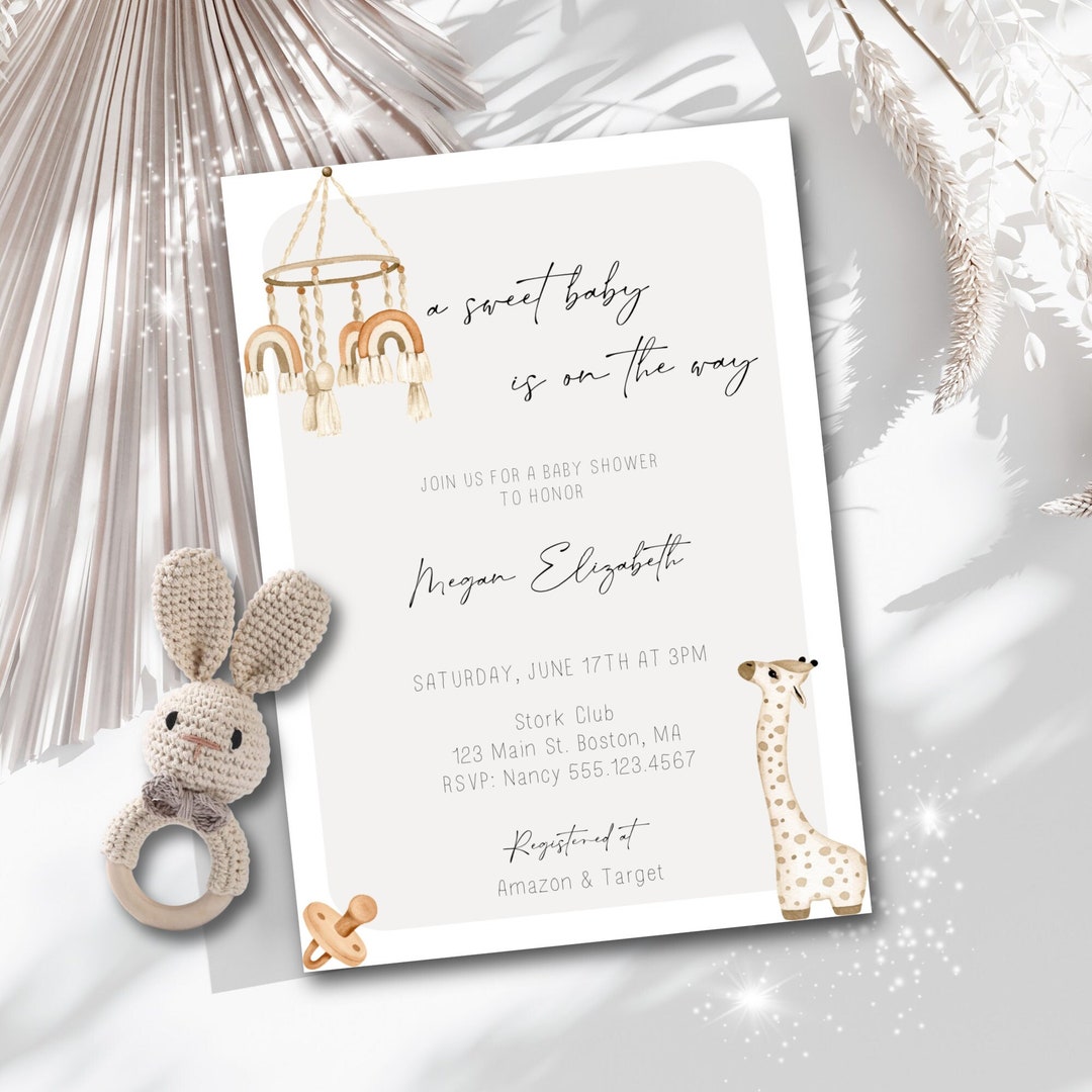 Gender Neutral Baby Shower Invitation, Boho Baby Shower Invitation ...