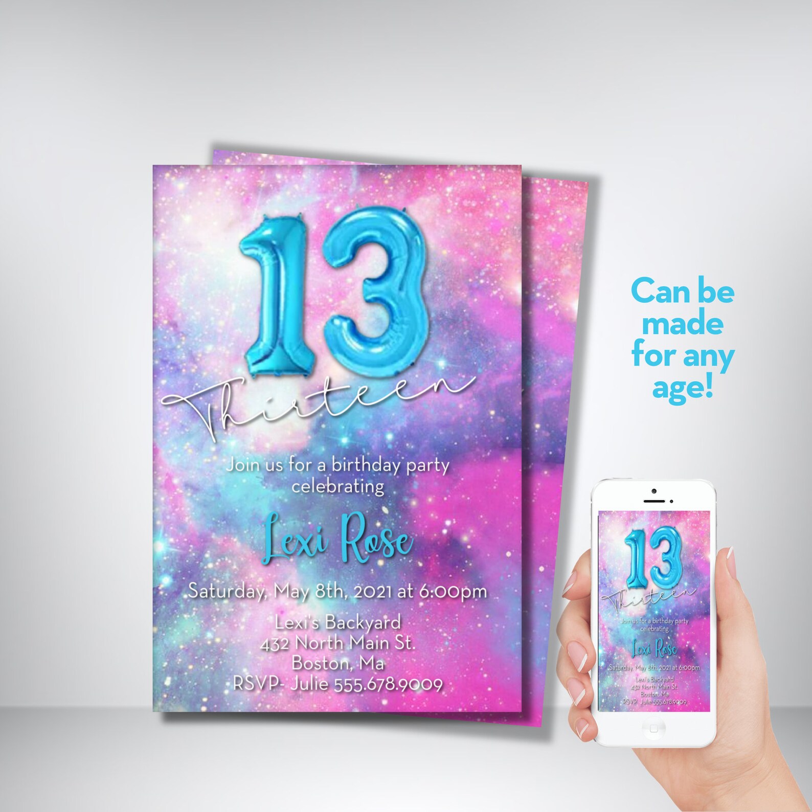 Sparkly Galaxy Birthday Invitation Colorful Sparkly Birthday - Etsy