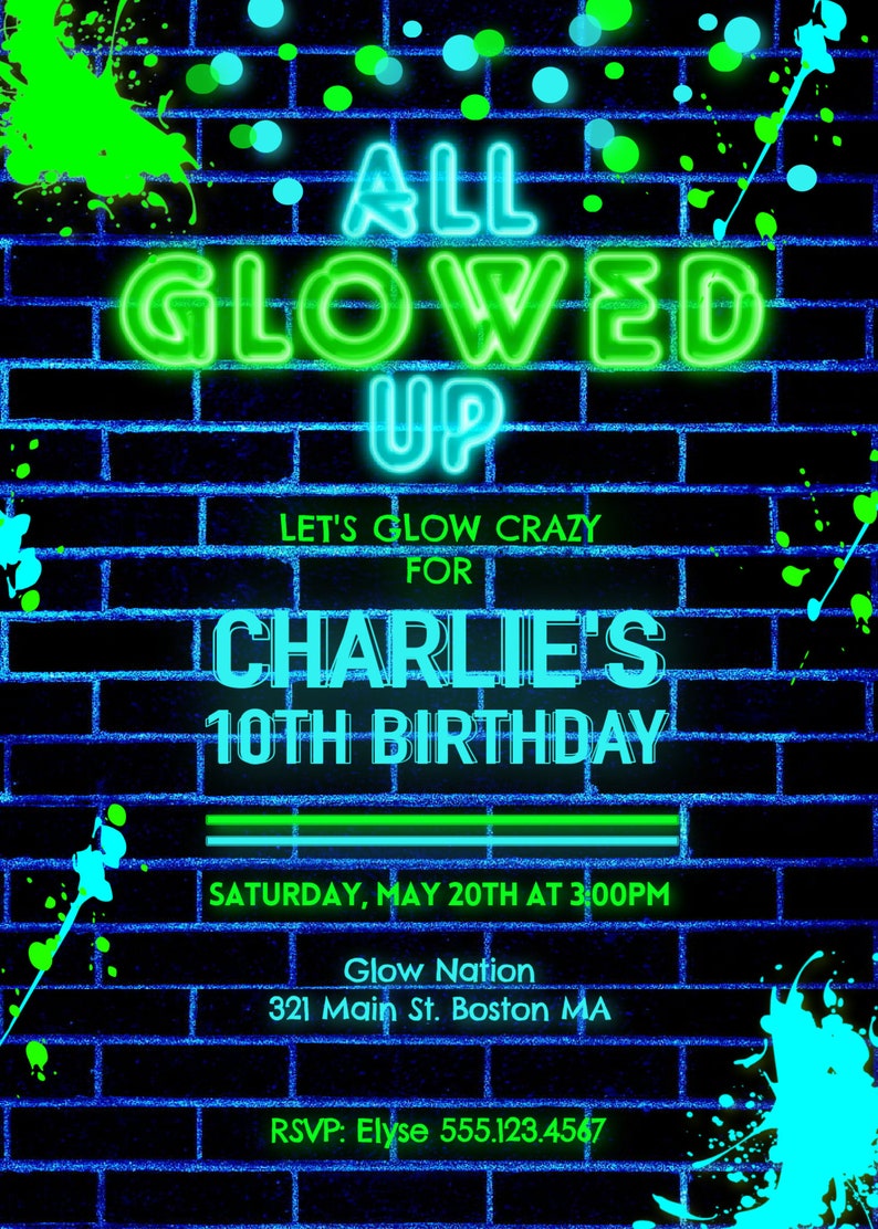 Neon Glow Birthday Invitation, Boys Party Template (digital) - Etsy
