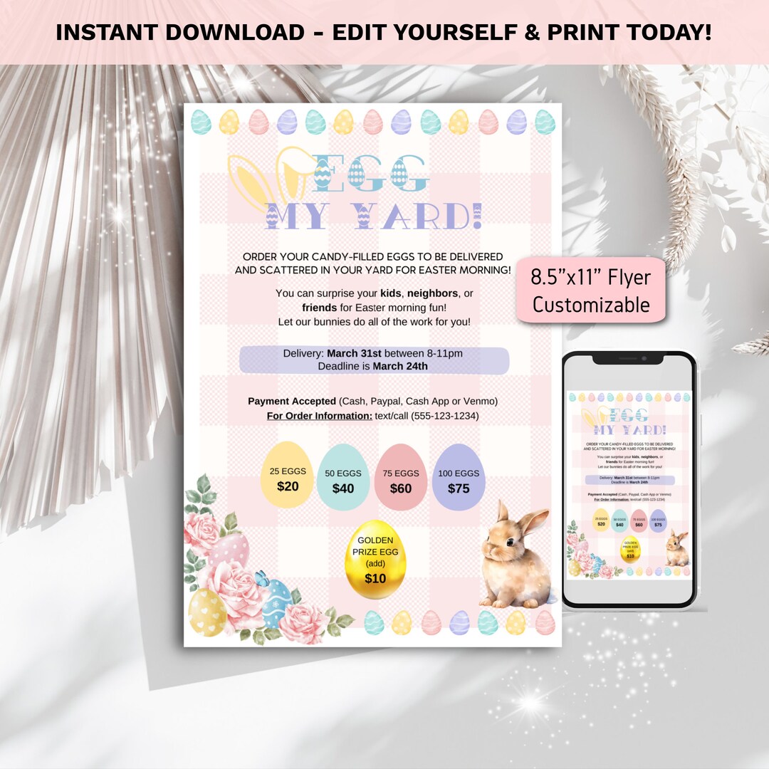 Easter Egg My Yard Flyer, Easter Fundraiser Template, Editable Egg Hunt ...