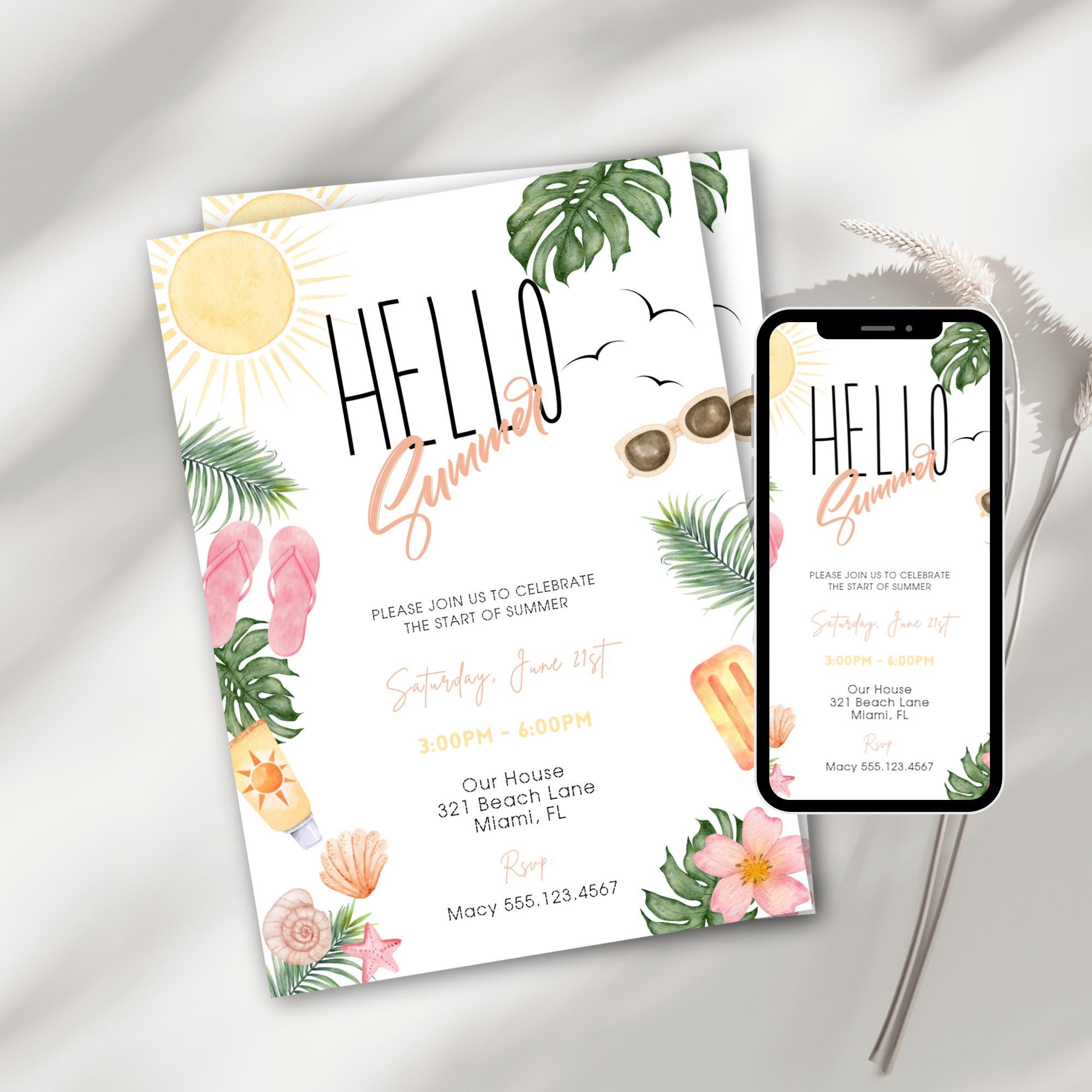 Editable Hello Summer Party Invitation, Last Day of School Party, Pool ...