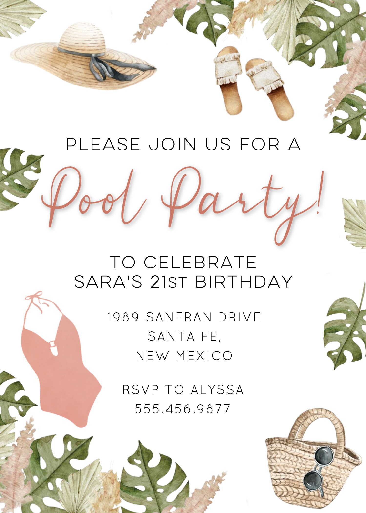 Tropical Pool Party Birthday Invitation Pool Party - Etsy
