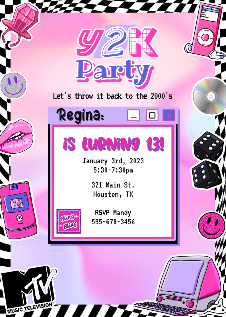 Y2K Birthday Party Invitation, 2000s Birthday Invitation, 00s Party ...