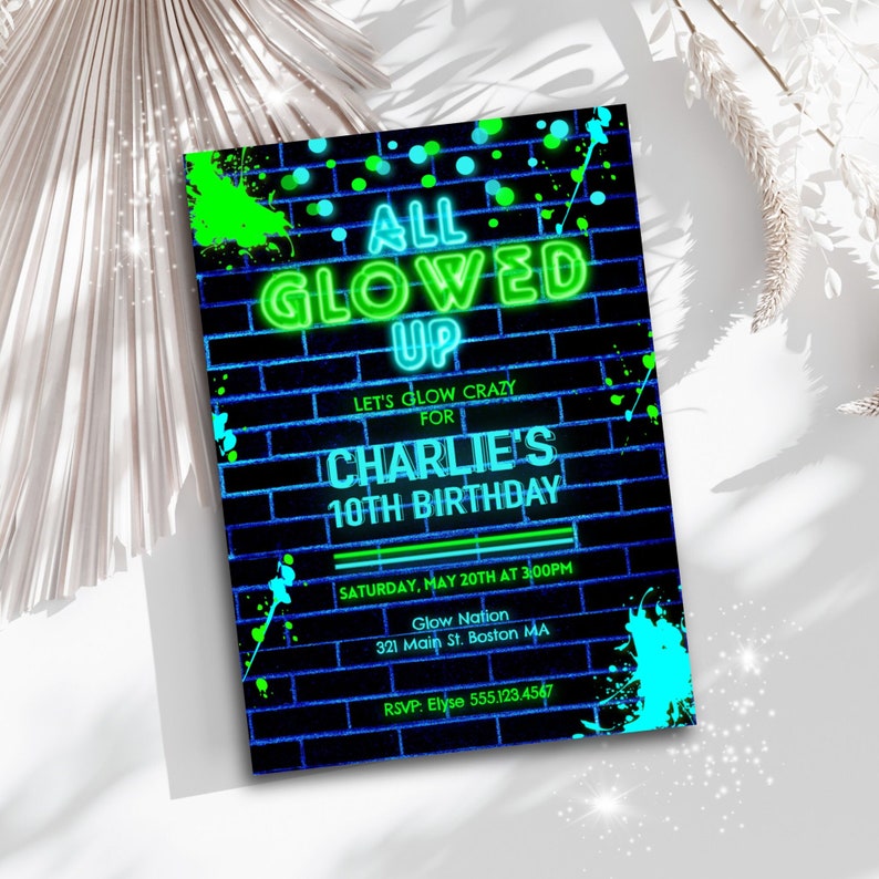 Neon Glow Birthday Invitation, Boys Party Template (digital) - Etsy
