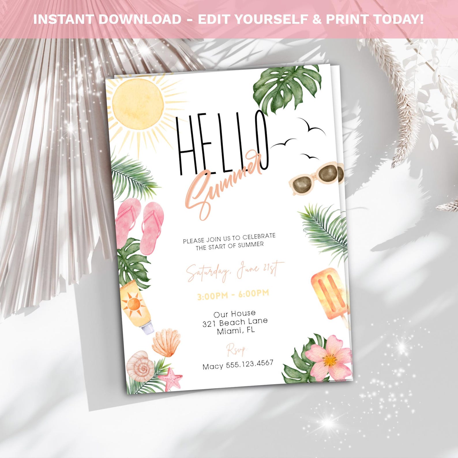 Editable Hello Summer Party Invitation, Last Day of School Party, Pool ...