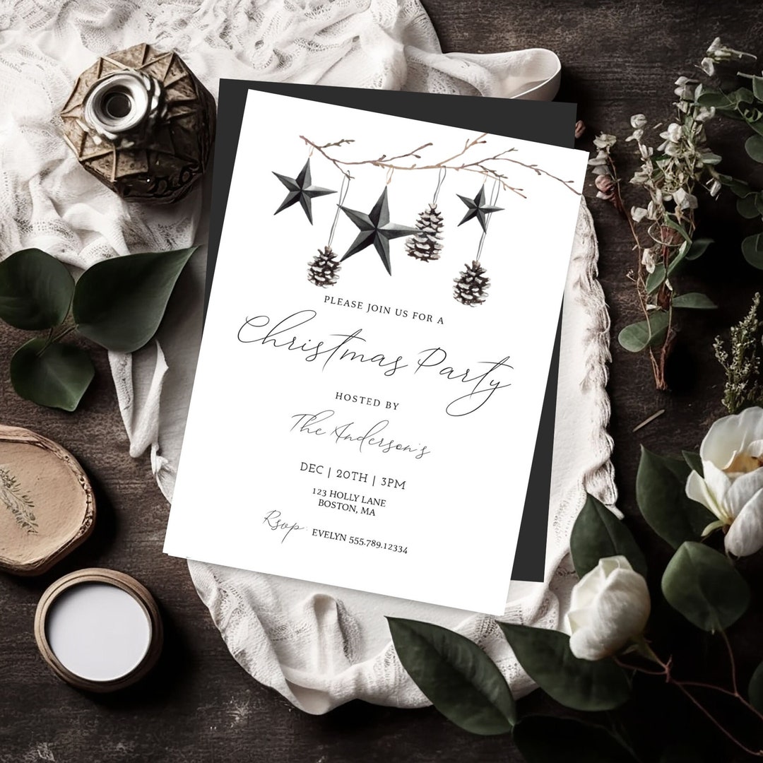 Minimal Christmas Party Invitation, Black and White Christmas, Holiday ...