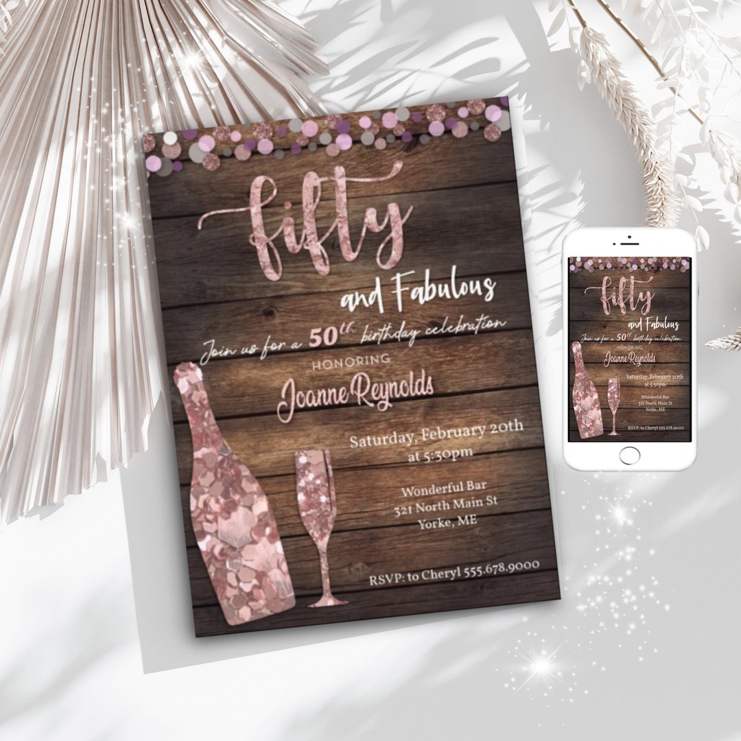 Women's 50th Birthday Invitation, Fifty and Fabulous Party Invite ...