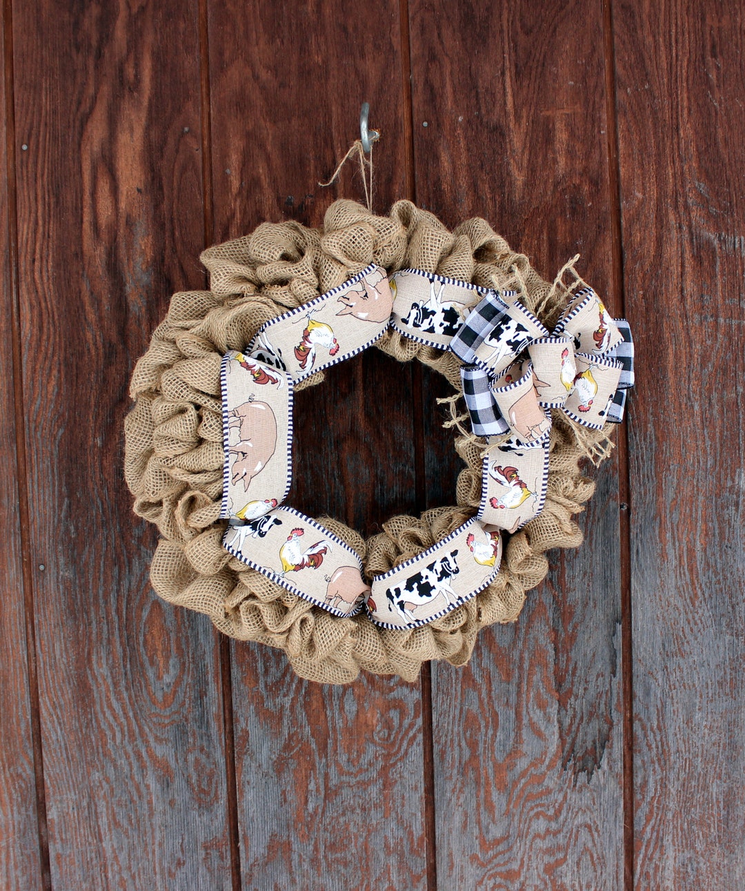 Burlap Farm Animal Wreath for All Occasions - Etsy