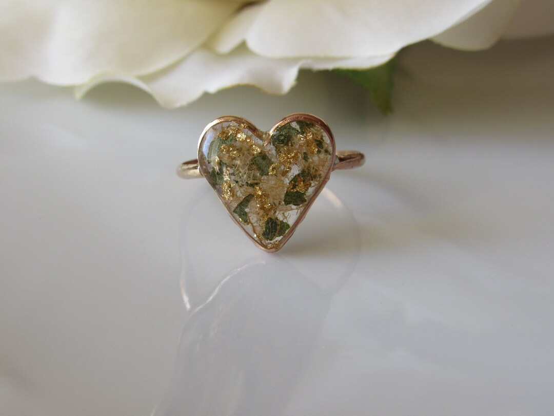 14K GOLD FILLED Heart Ring. Flower Memorial Ring. Wedding Flower ...