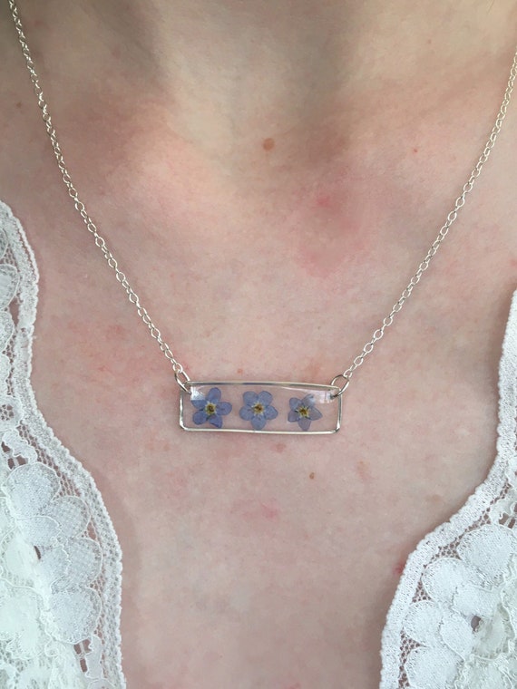 Forget Me Not Necklace. Forget Me Not Bar Necklace Flower | Etsy