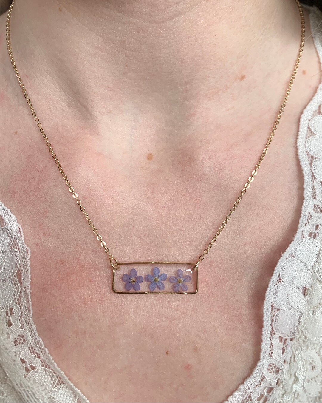 Forget Me Not Necklace. Forget Me Not Bar Necklace, Flower Memorial ...