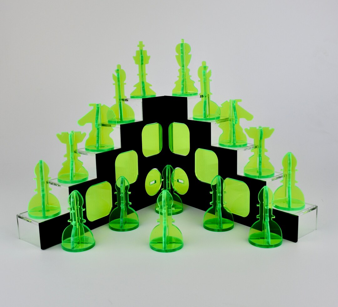 Chess Pieces Set of 16 Acrylic Neon Green Modern Chess Pieces ...