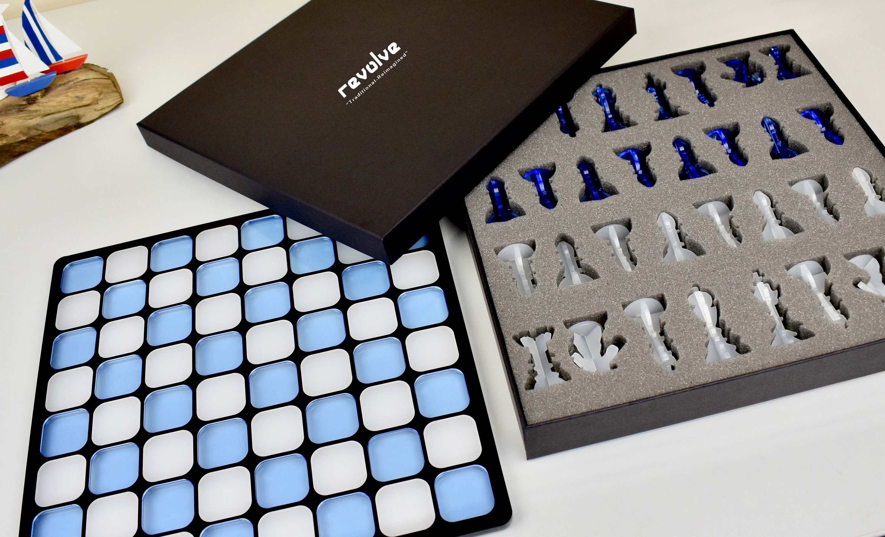 Neon Blue/white Acrylic Chess Set - Modern Office Decor - Father’s Day ...