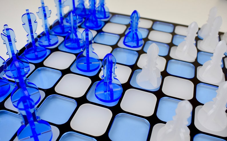 Neon Blue/white Acrylic Chess Set - Modern Office Decor - Father’s Day ...