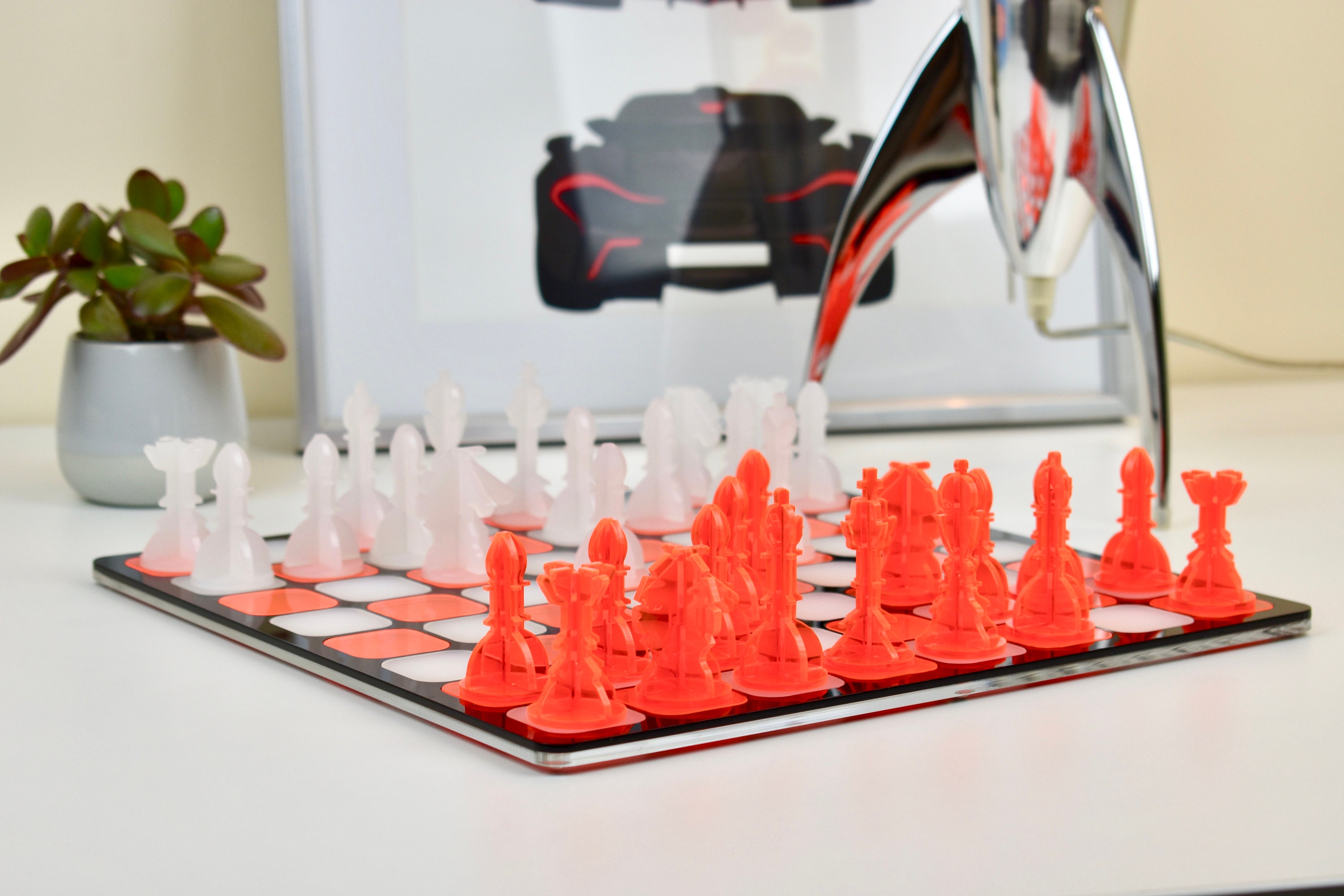 Neon Orange & White Acrylic Chess Set - Christmas Gifts - Coffee Table ...