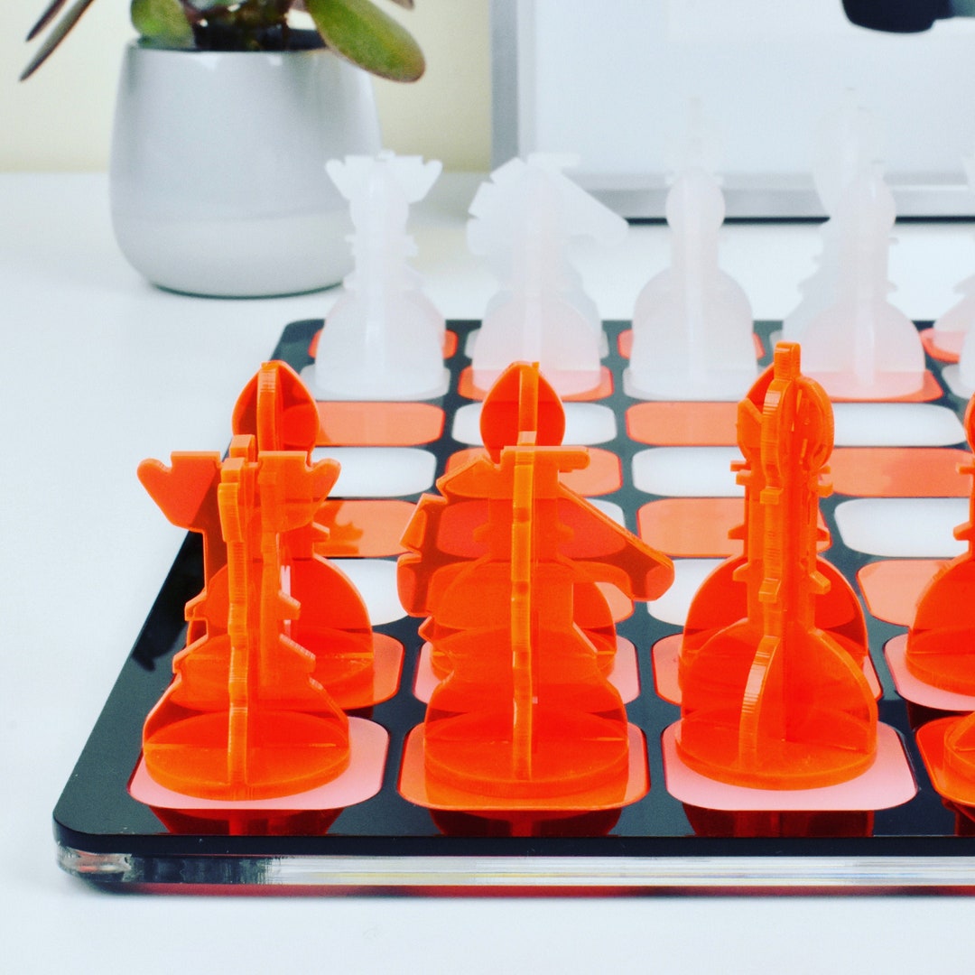 Neon Orange & White Acrylic Chess Set - Christmas Gifts - Coffee Table ...