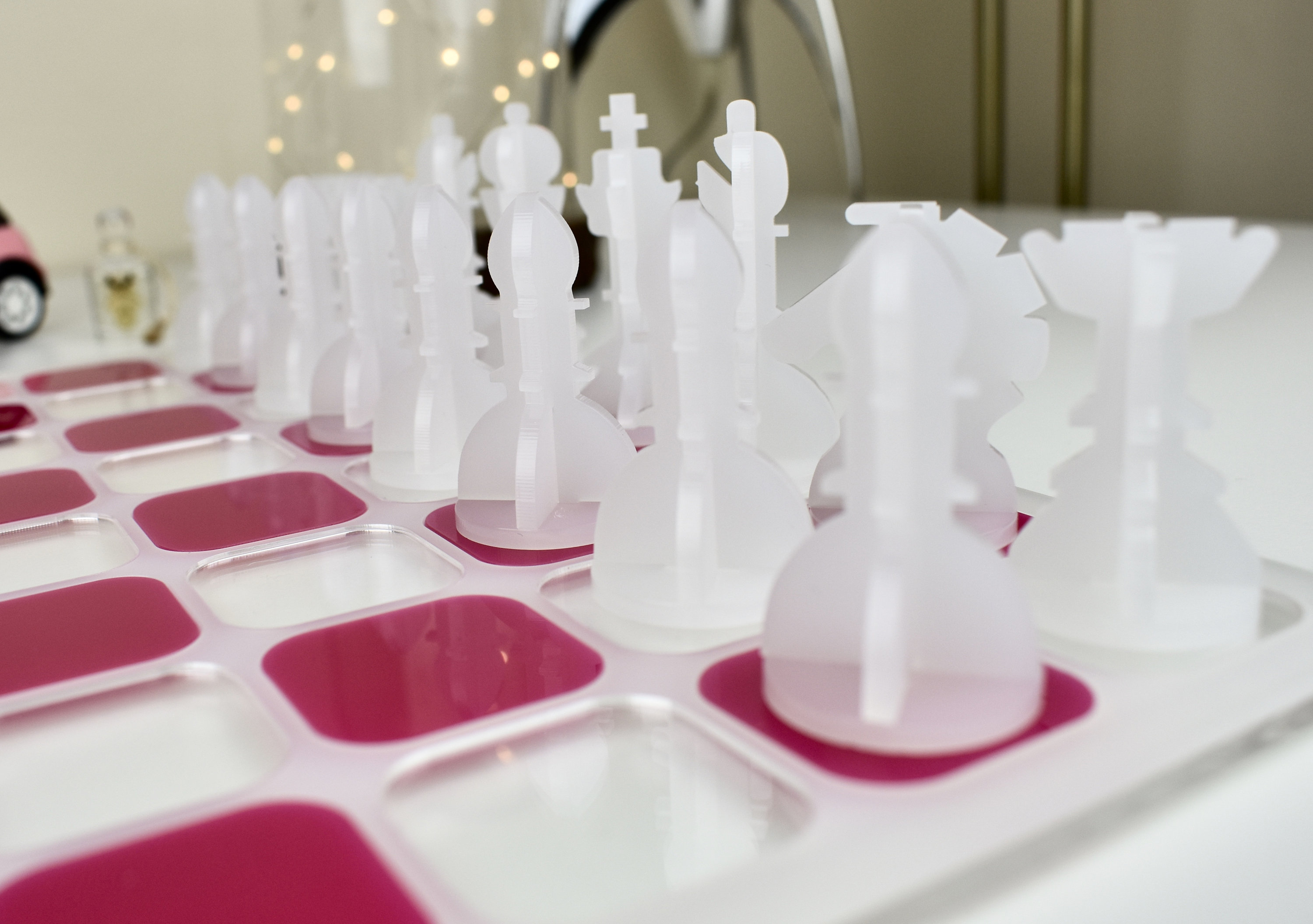 Neon Pink and White Acrylic Chess Set - Unique Home Decor - Family ...