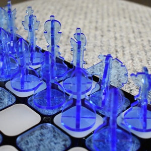 Neon Blue/white Acrylic Chess Set - Modern Office Decor - Father’s Day ...