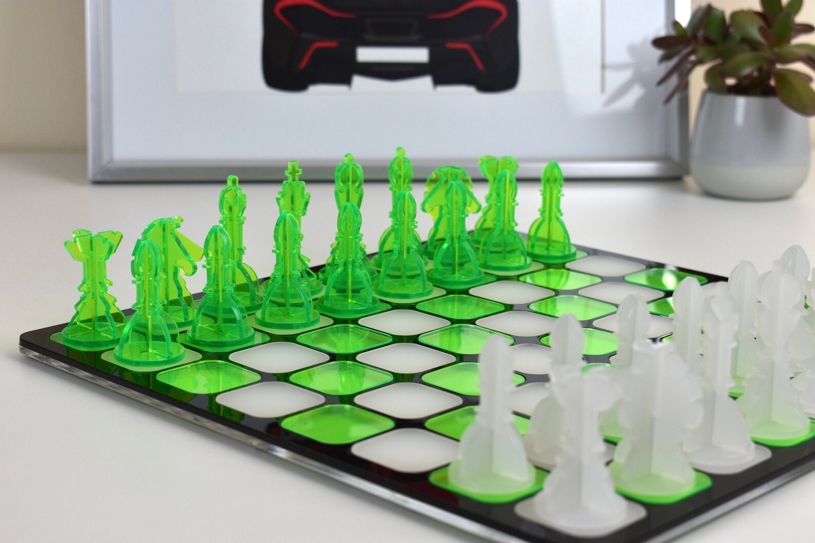 Neon Green/white Acrylic Chess Set - Contemporary Home Decor - Family ...