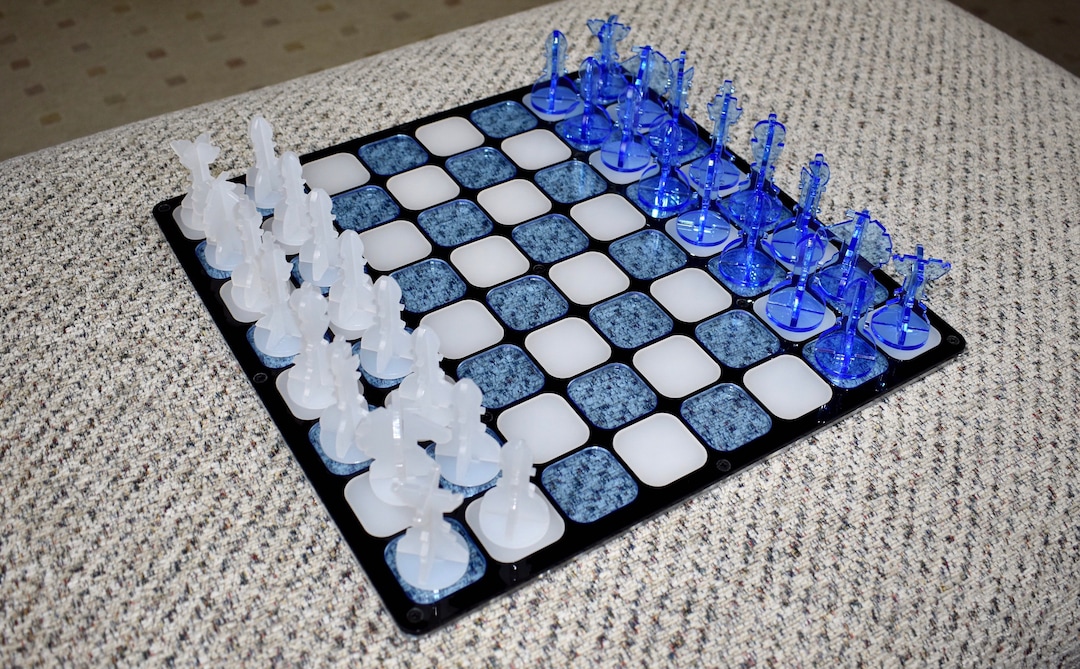 Neon Blue/white Acrylic Chess Set - Modern Office Decor - Father’s Day ...