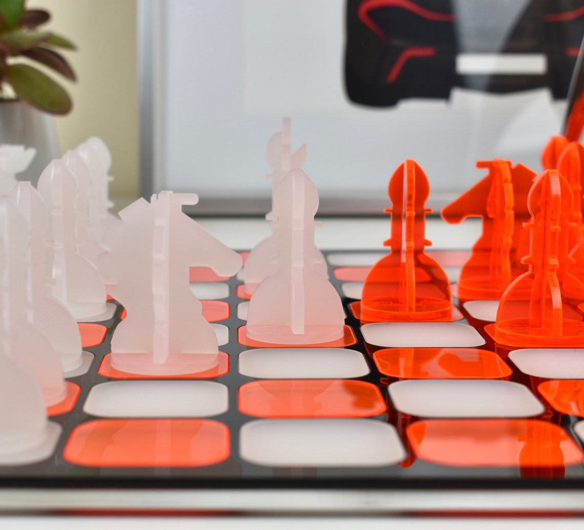 Neon Orange & White Acrylic Chess Set Christmas Gifts Coffee Table ...